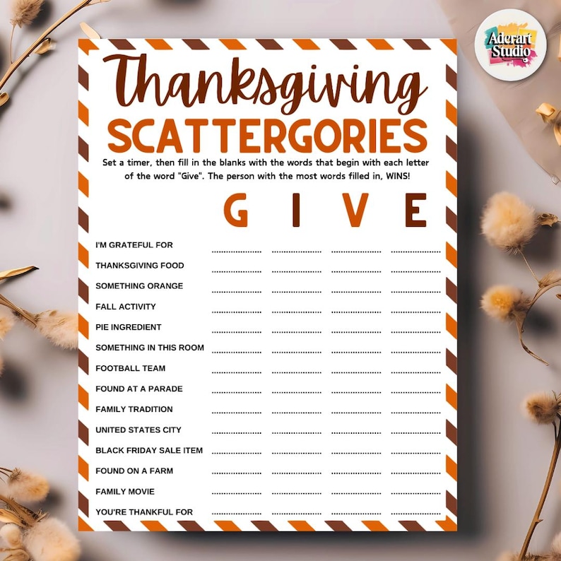 Thanksgiving Scattergories Game, Printable Thanksgiving Games for Kids ...