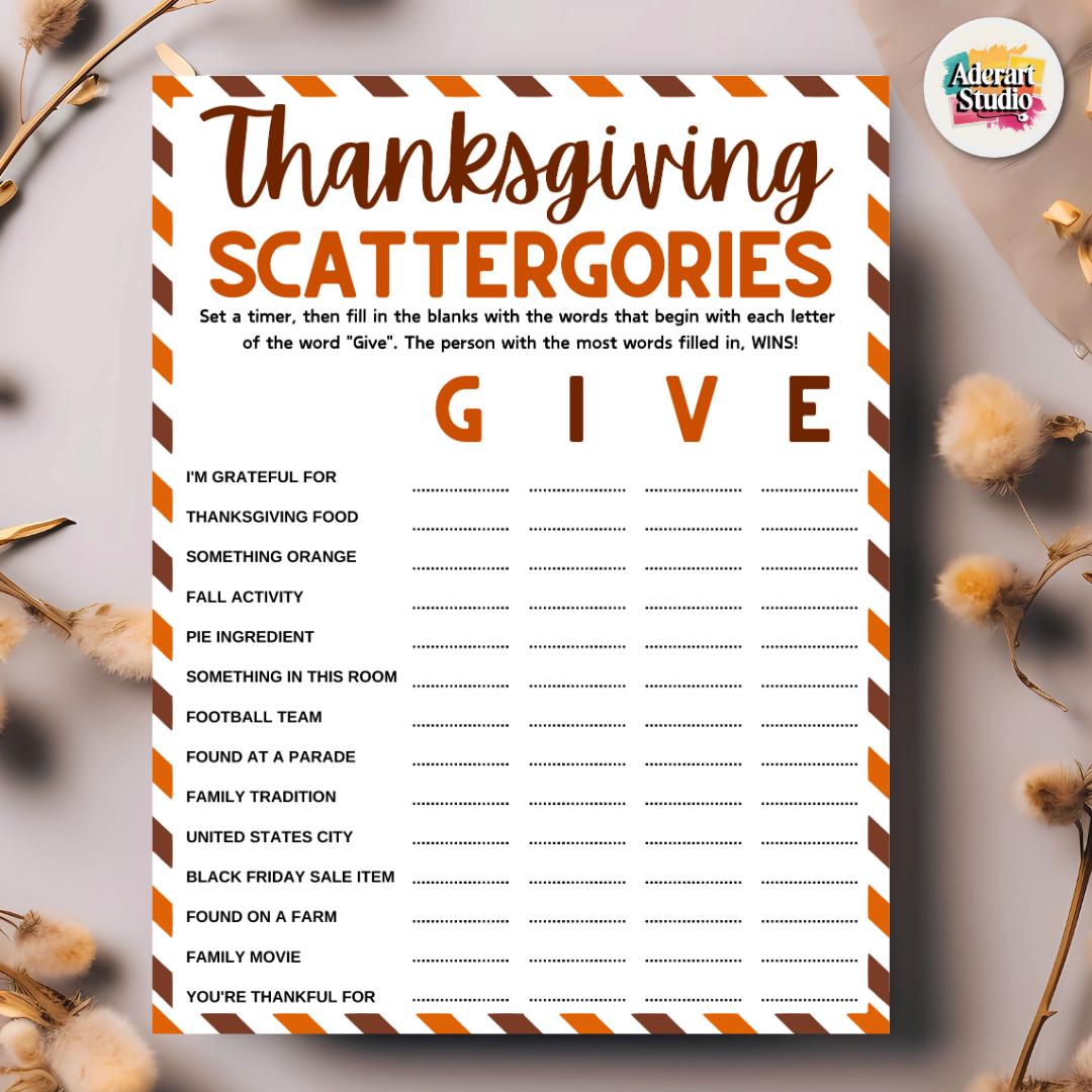 Thanksgiving Scattergories Game, Printable Thanksgiving Games for Kids ...