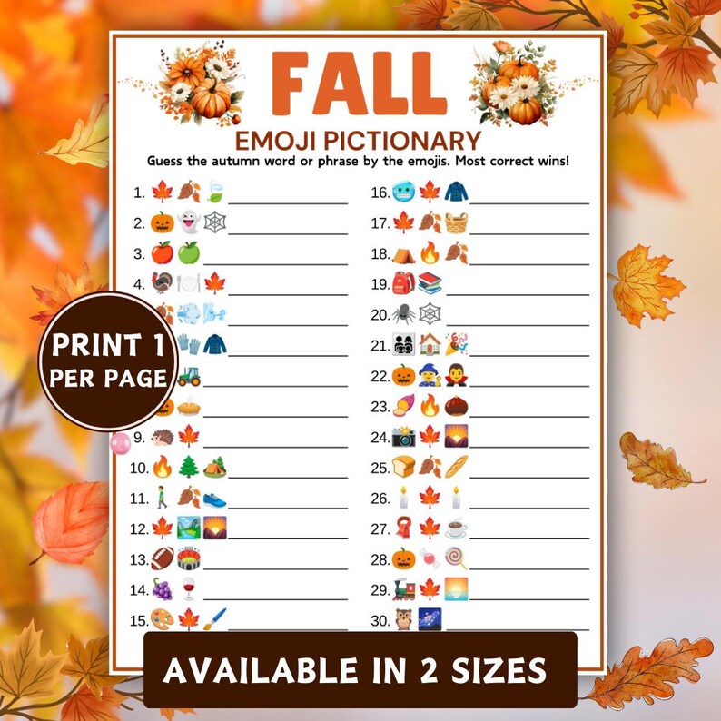 Fall Emoji Game, Autumn Emoji Pictionary, Trivia Game, Autumn Emoji ...