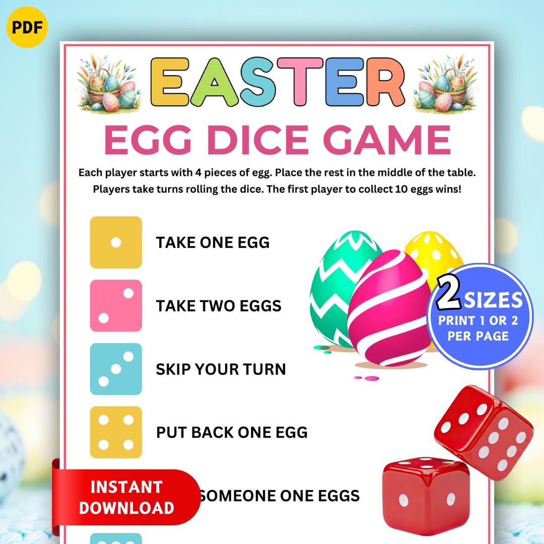 Easter Pass the Eggs Dice Game, Printable Easter Game, Easter Dice Game ...