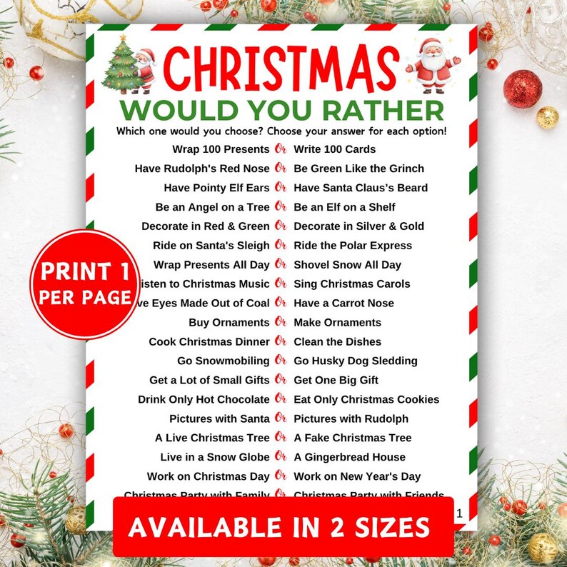 Christmas Would You Rather Game, Family Christmas Game, Christmas Party ...