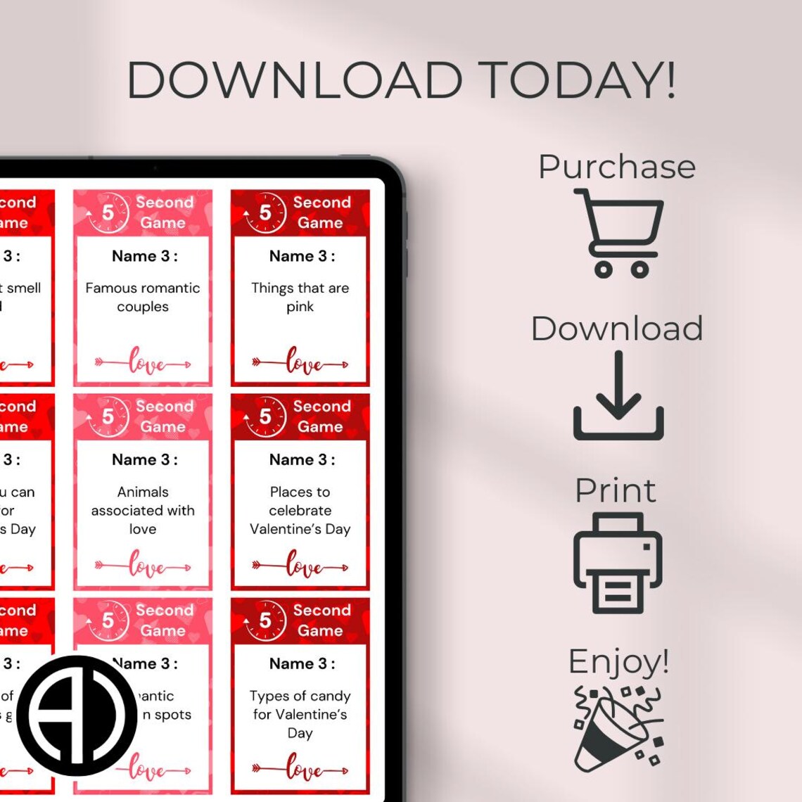 Valentine's Day 5 Second Game, Valentines Party Game, Printable ...