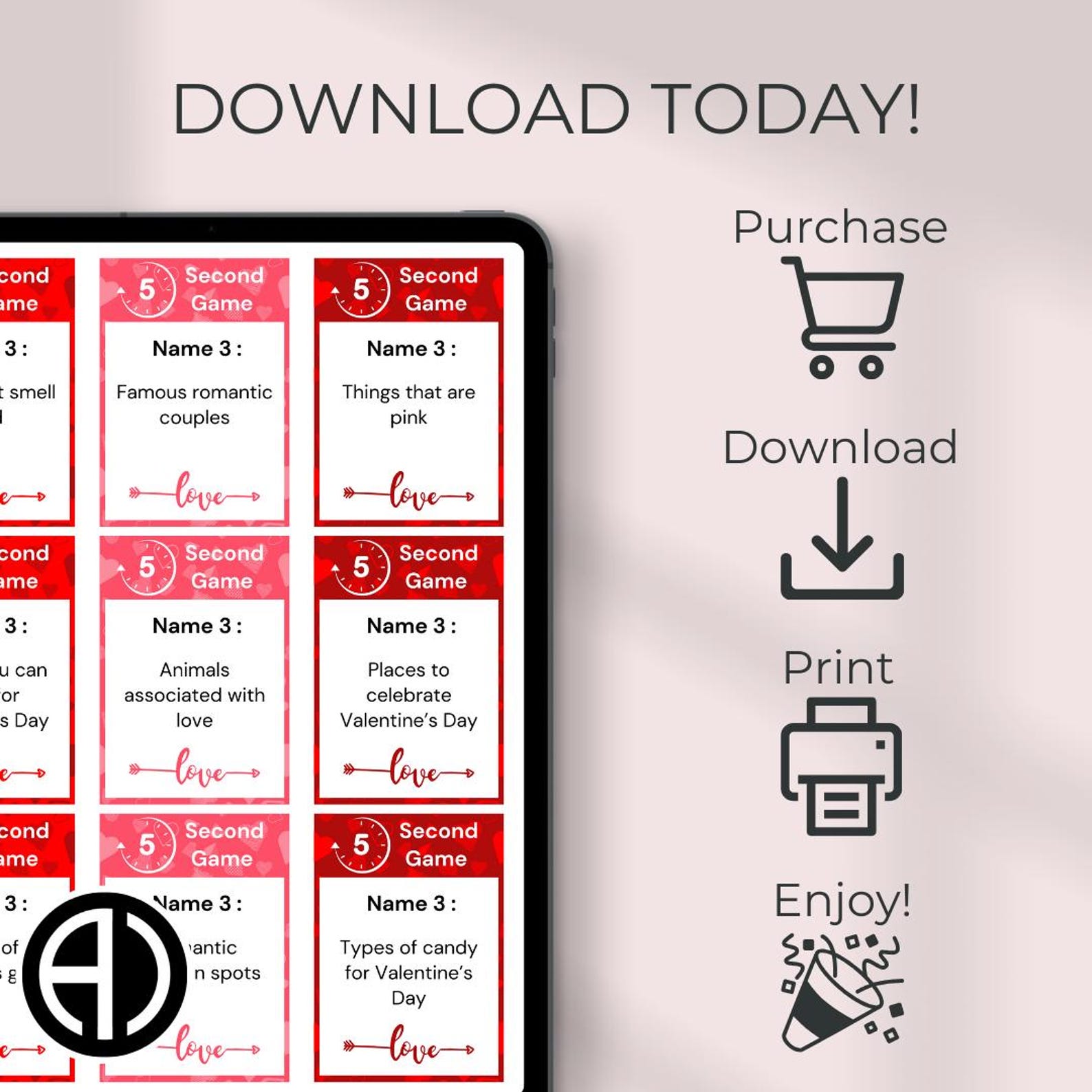 Valentine's Day 5 Second Game, Valentines Party Game, Printable ...