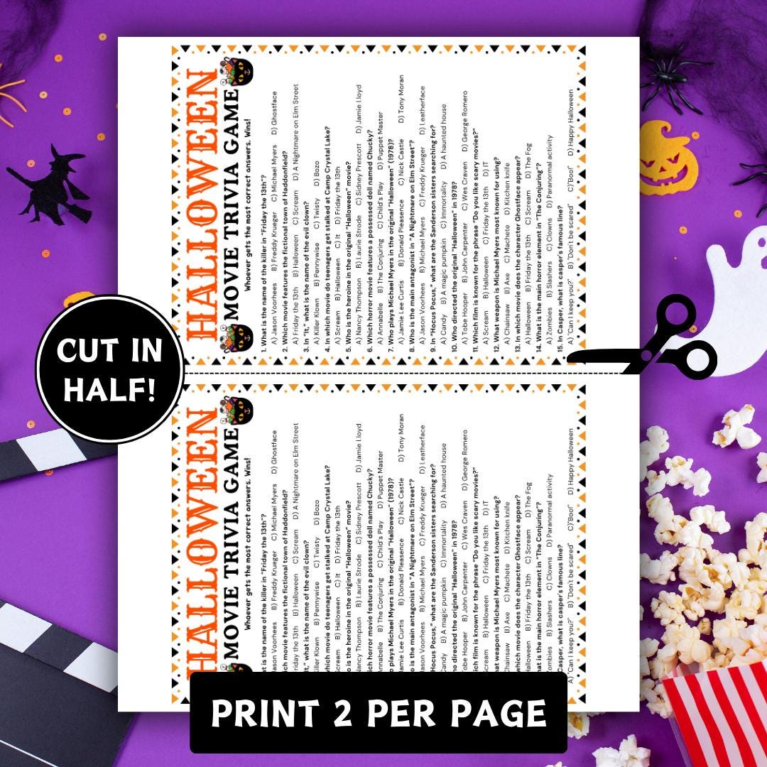 Halloween Movie Trivia Game, Printable Halloween Games, Scary Movie ...
