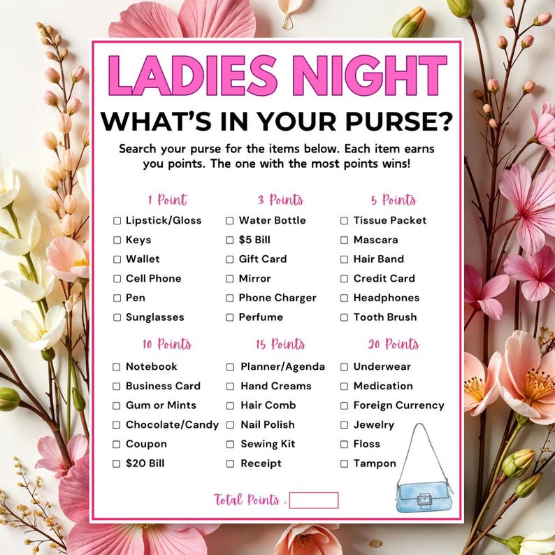 What's in Your Purse Game, Printable Ladies Night Party Games, What's ...