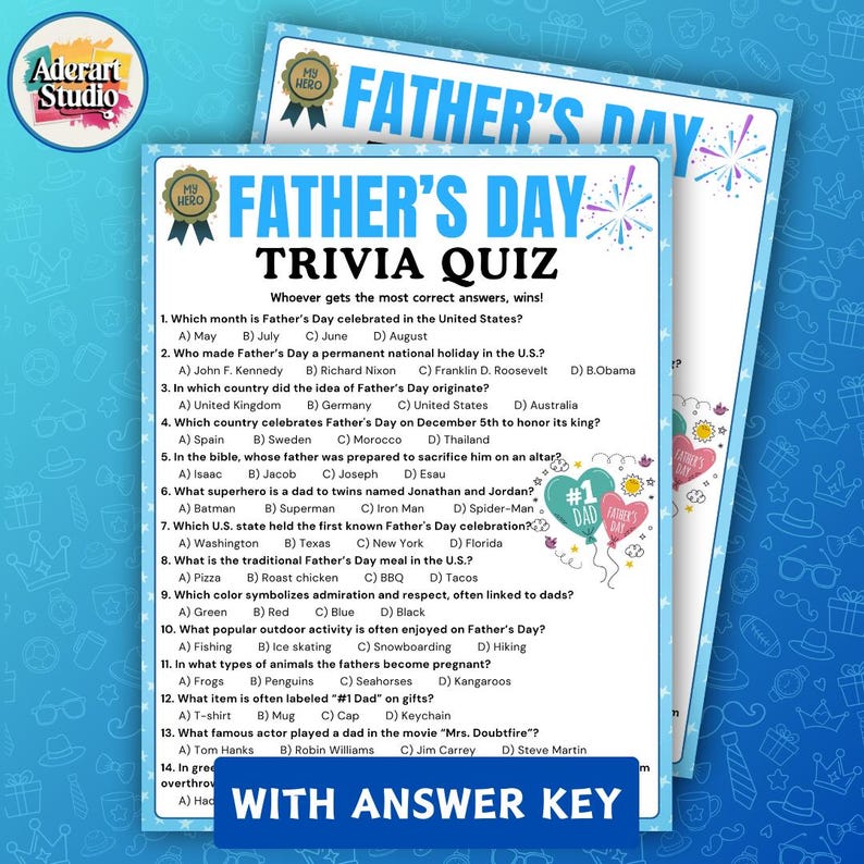 Father's Day Trivia Game, Printable Fathers Day Quiz, Father's Day ...