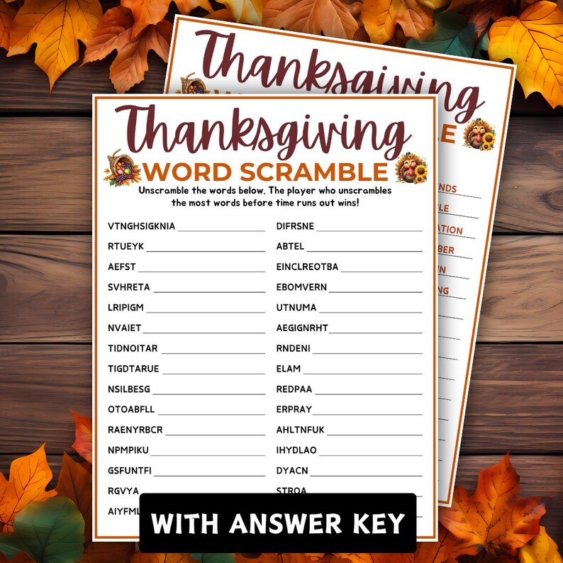 Thanksgiving Word Scramble Game, Printable Thanksgiving Game, Fun ...