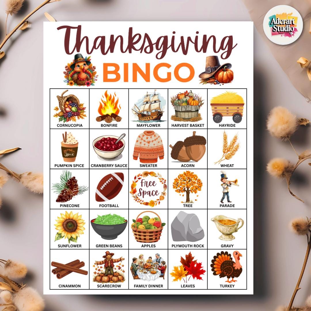30 Thanksgiving Bingo Cards, Printable Thanksgiving Bingo, Thanksgiving ...