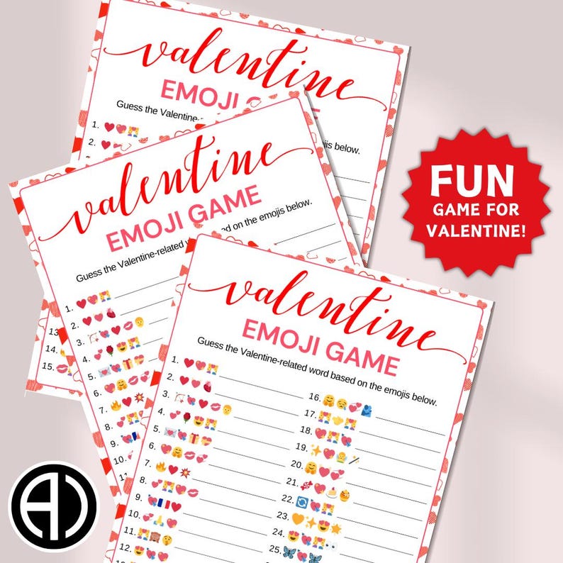 Valentine's Day Emoji Pictionary, Emoji Game, Printable Valentine Game ...
