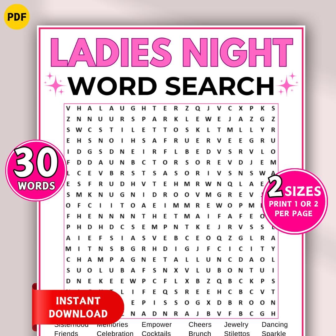 Ladies Night Word Search Game, Printable Ladies Night Party Game, Fun ...