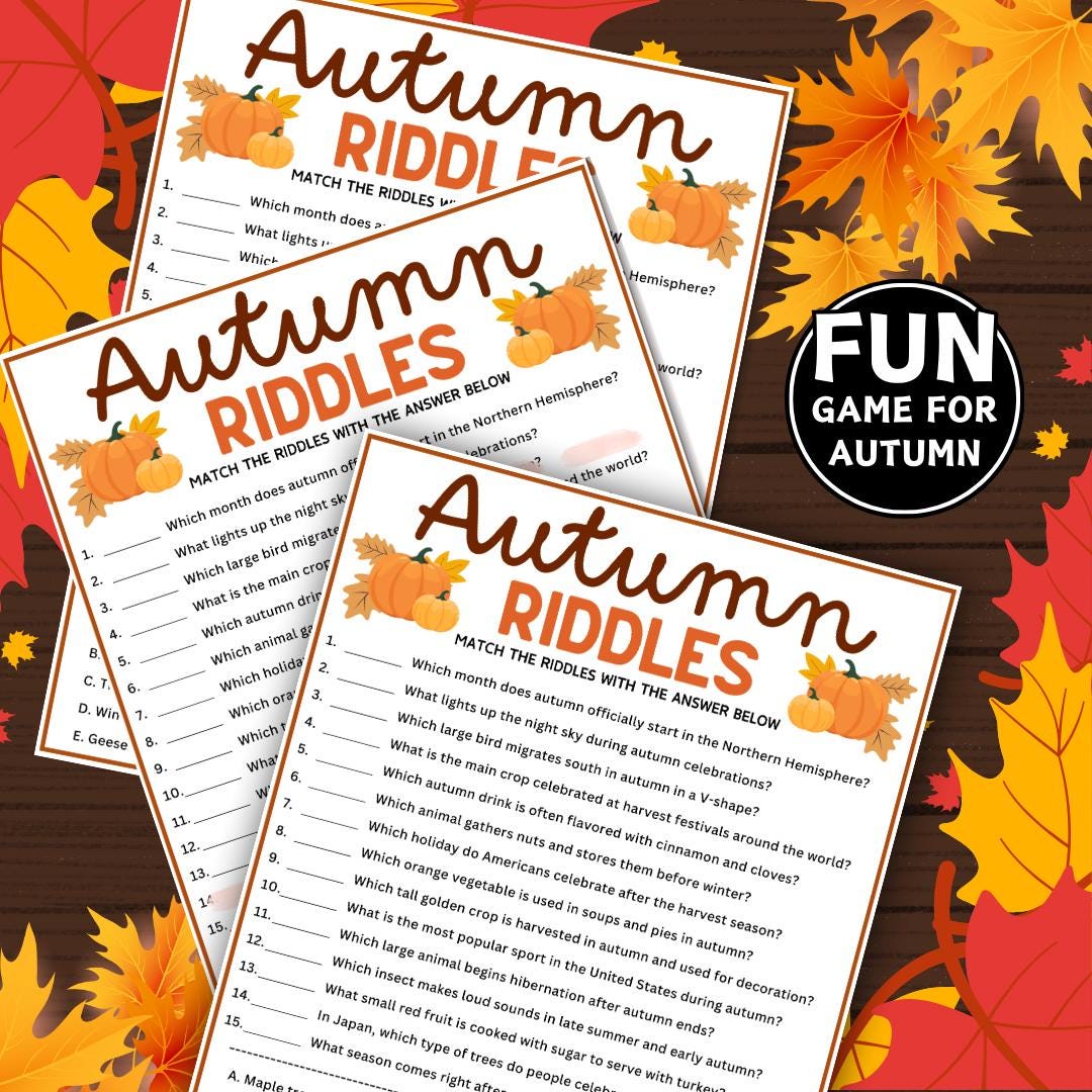 Autumn Riddles Game, Fall Riddle Me This Game, Printable Autumn Games ...