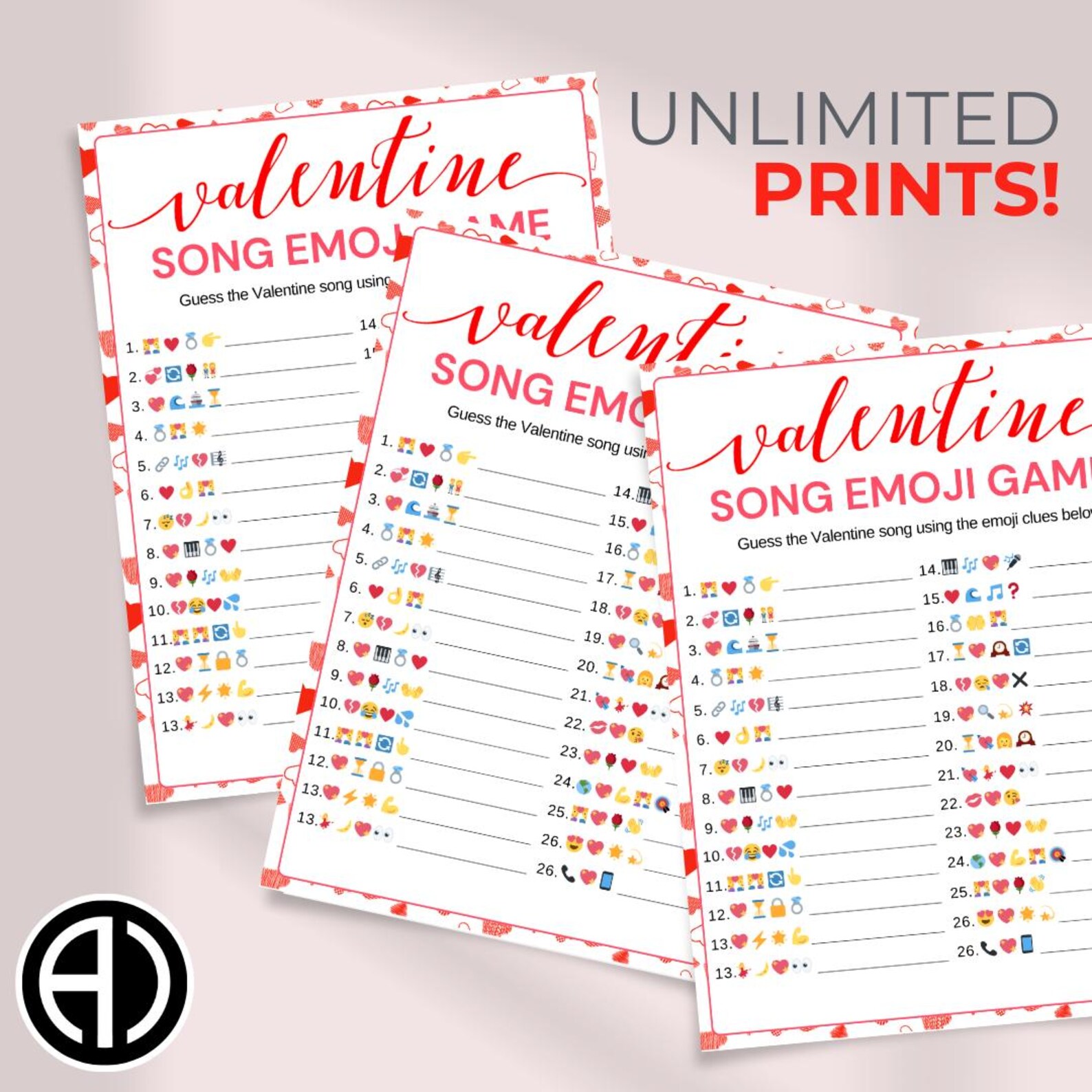 Valentine's Day Song Emoji Game, Printable Guess the Emoji Quiz ...