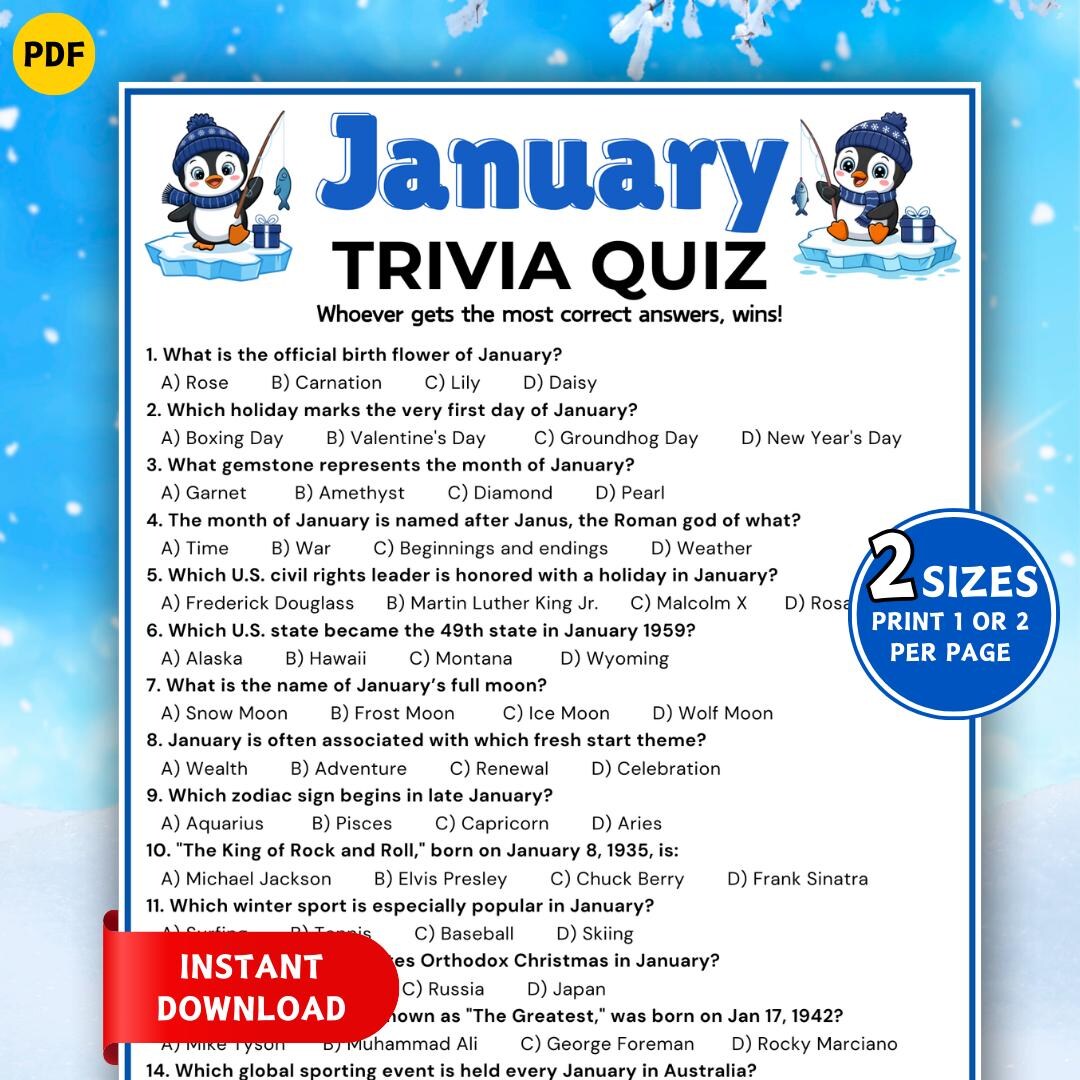 January Trivia Game, Winter Trivia Quiz, Winter Season Game, Holiday ...
