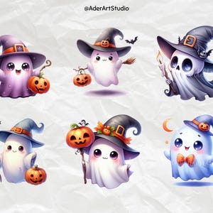 Watercolor Halloween Ghost Clipart Bundle, Cute Halloween Ghost ...
