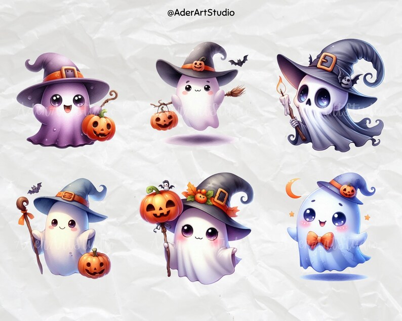 Watercolor Halloween Ghost Clipart Bundle, Cute Halloween Ghost ...