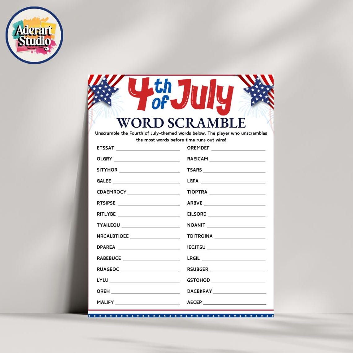 4th of July Word Scramble Game, Printable Independence Day Party Games ...