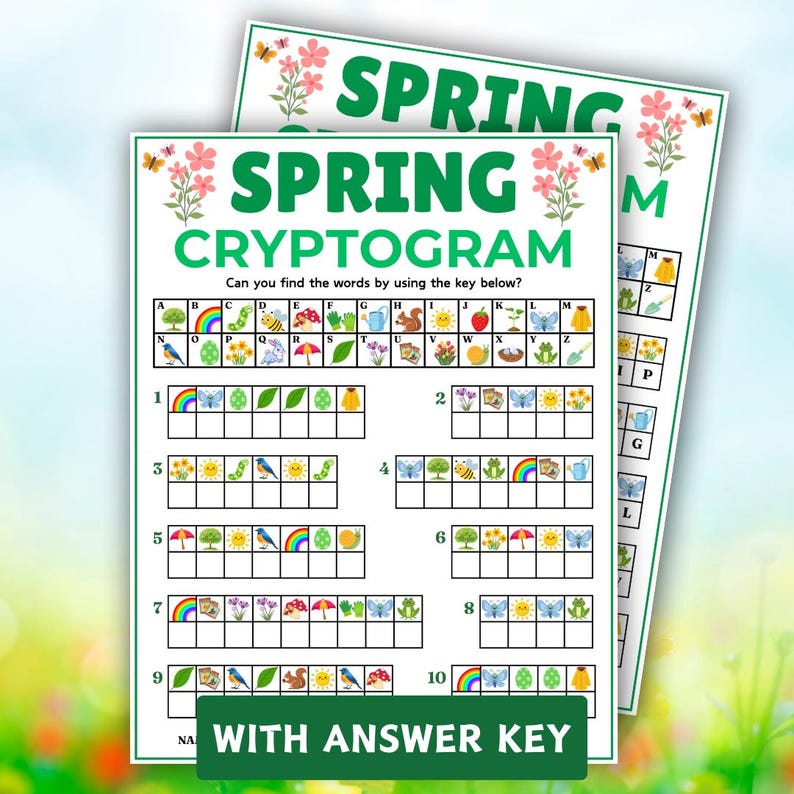 Spring Cryptogram Puzzle, Printable Spring Game for Kids & Adults ...