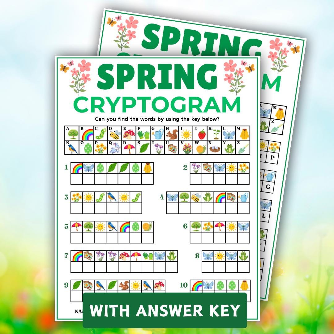 Spring Cryptogram Puzzle, Printable Spring Game for Kids & Adults ...