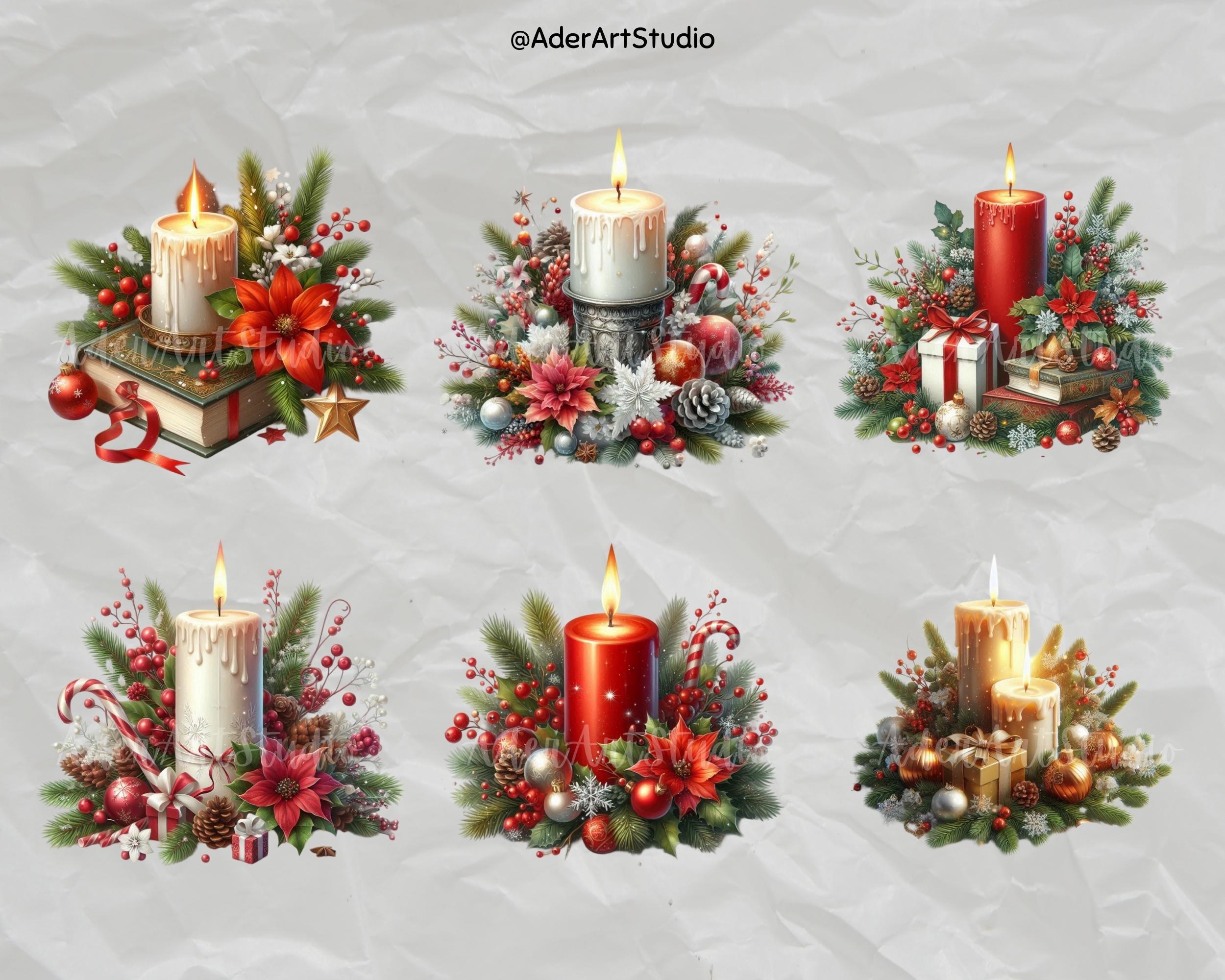 Watercolor Christmas Candle Clipart, Candle PNG, Christmas Graphics ...