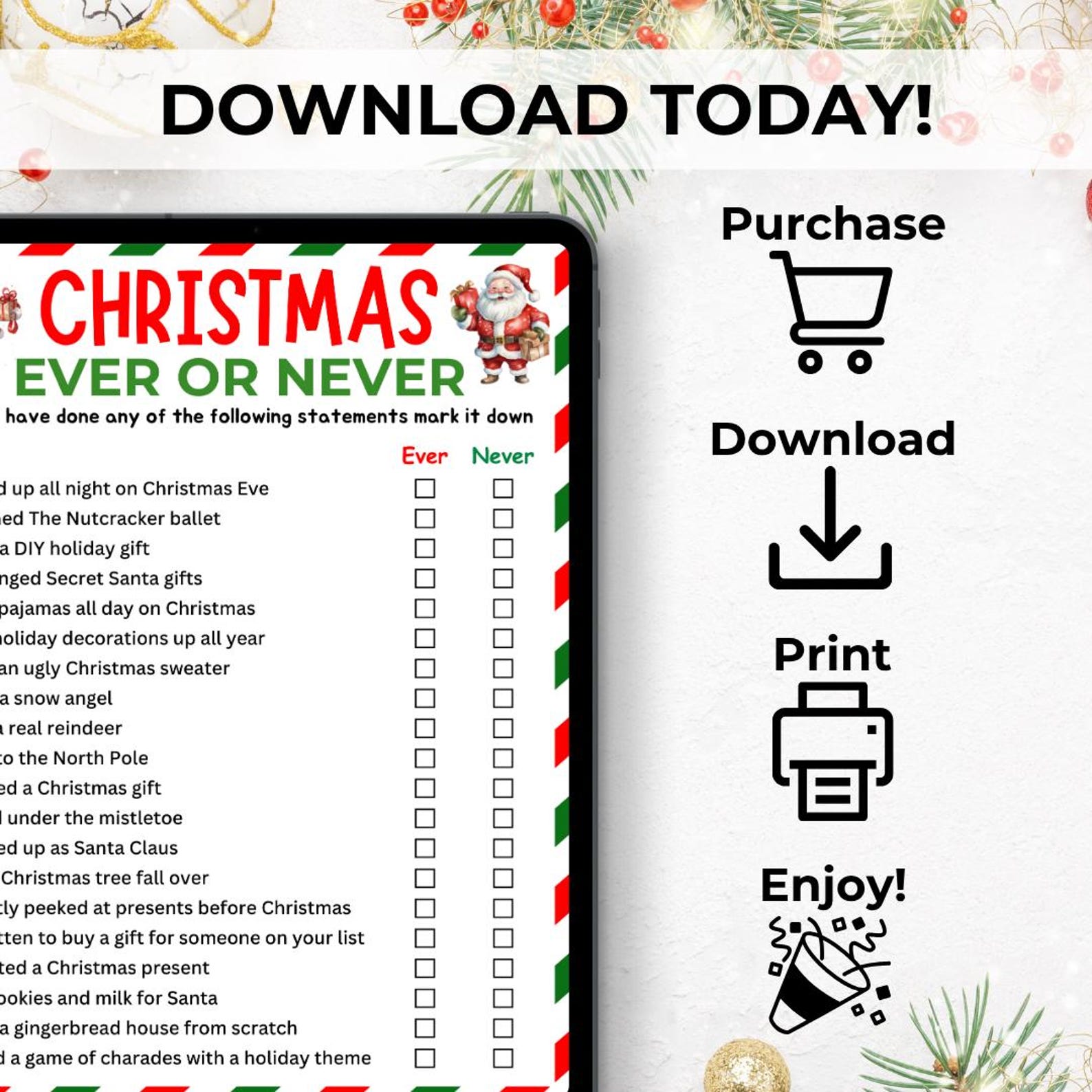 Never Have I Ever Christmas Game, Printable Christmas Game, Xmas Party ...