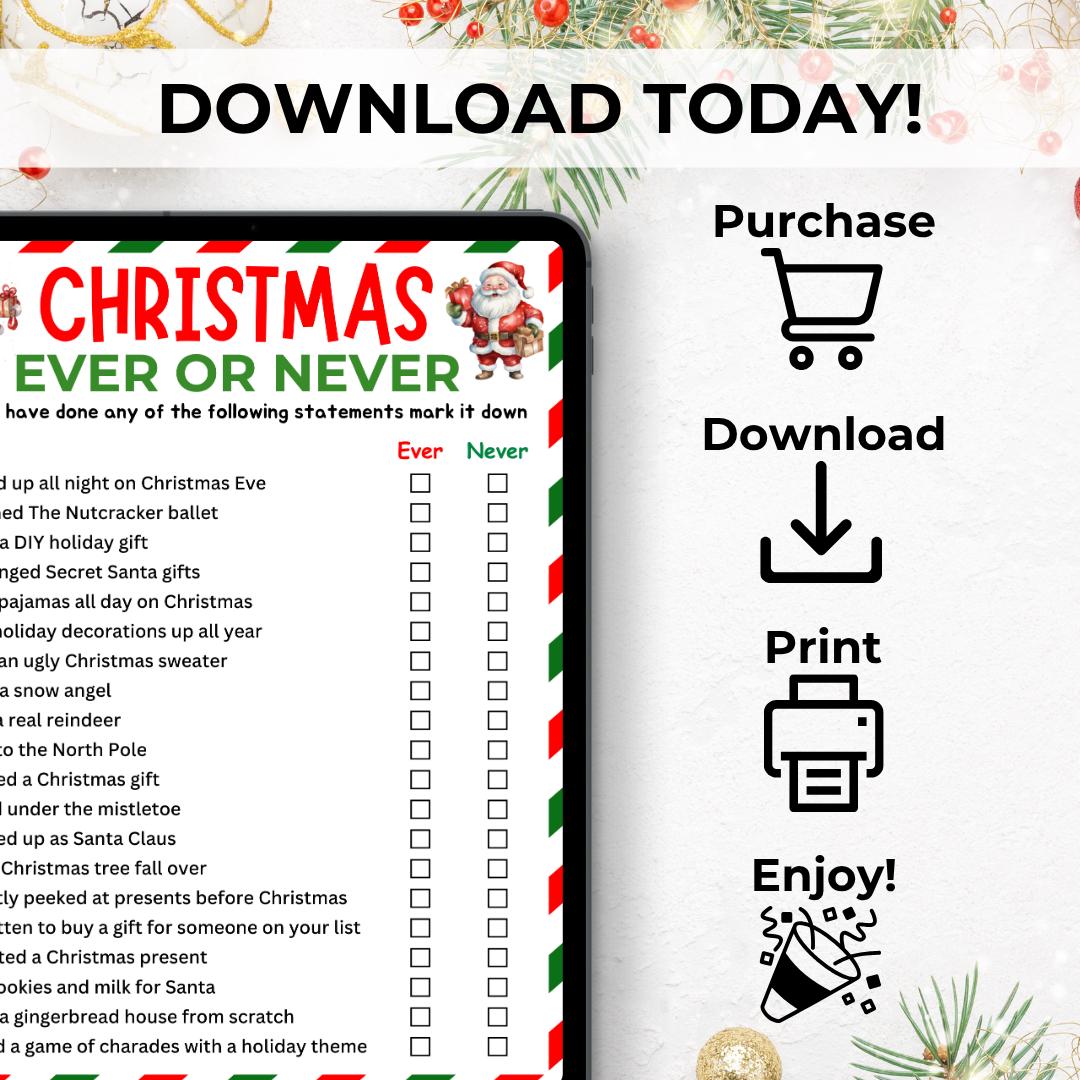 Never Have I Ever Christmas Game, Printable Christmas Game, Xmas Party ...