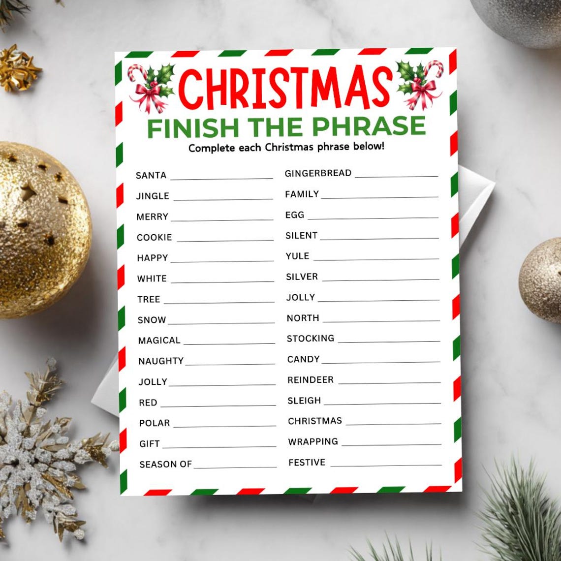 Christmas Finish the Phrase Game, Christmas Phrase Game, Printable ...