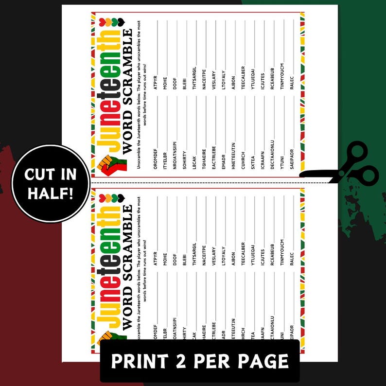 Juneteenth Word Scramble Game, Printable Juneteenth Games, Party Games ...