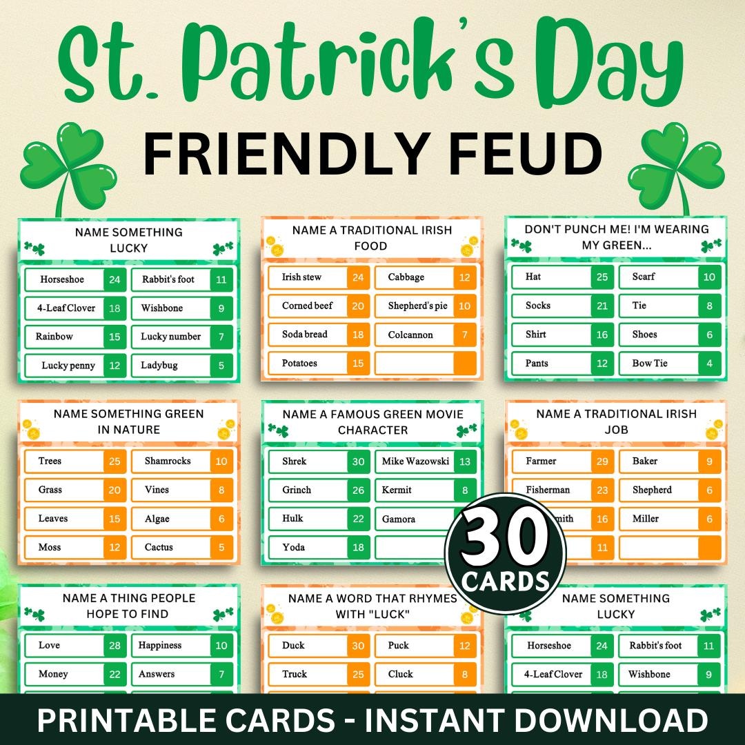 St Patrick's Day Friendly Feud, St Patrick's Trivia, St Patricks Feud ...