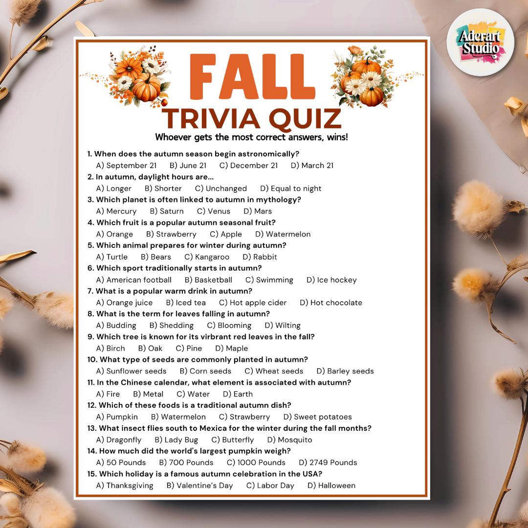 Fall Trivia Game, Autumn Trivia Quiz, Printable Autumn Game, Fall Party ...