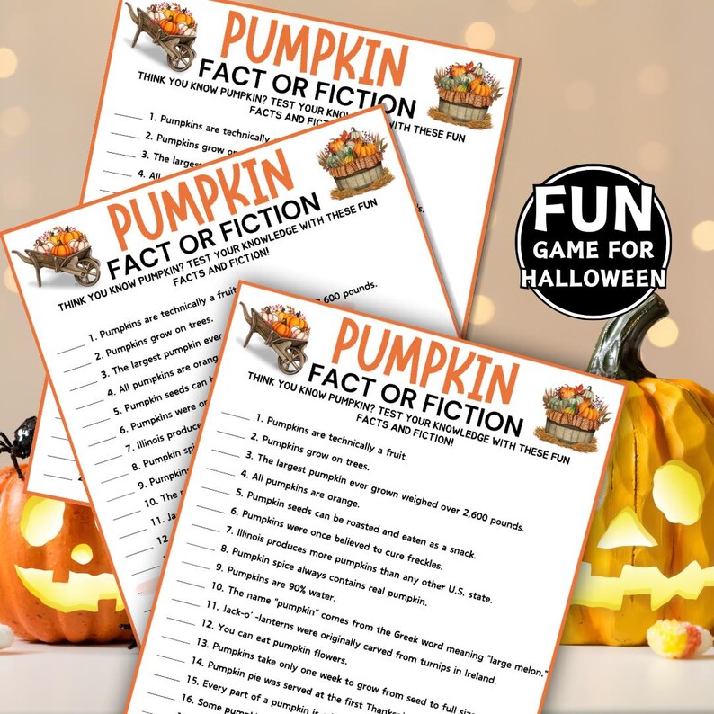 Pumpkin Fact or Fiction Game, Pumpkin Trivia Quiz, Printable Autumn ...