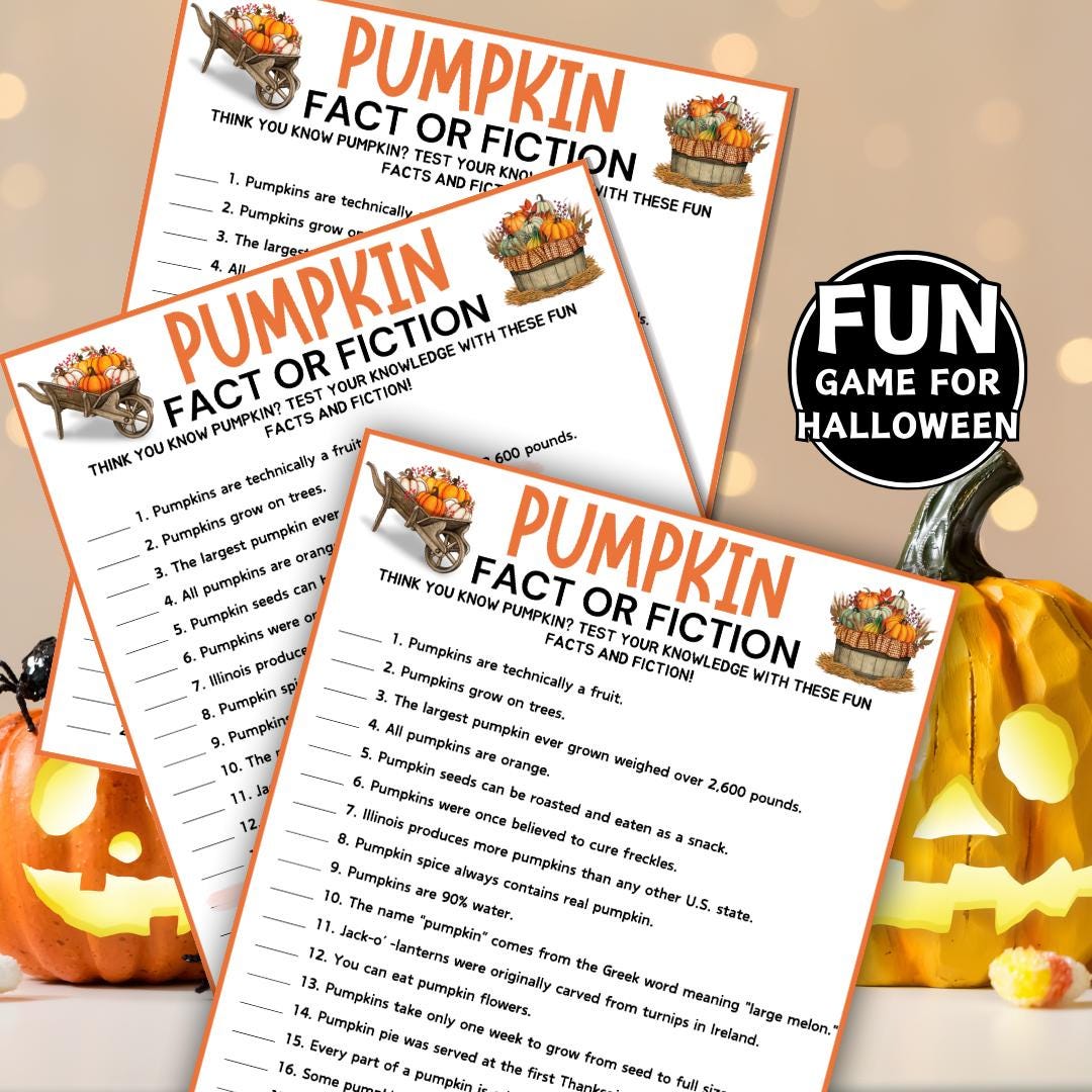 Pumpkin Fact or Fiction Game, Pumpkin Trivia Quiz, Printable Autumn ...