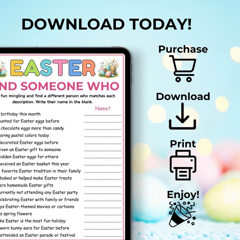 Easter Find Someone Who Game, Printable Easter Games, Easter Party Game ...