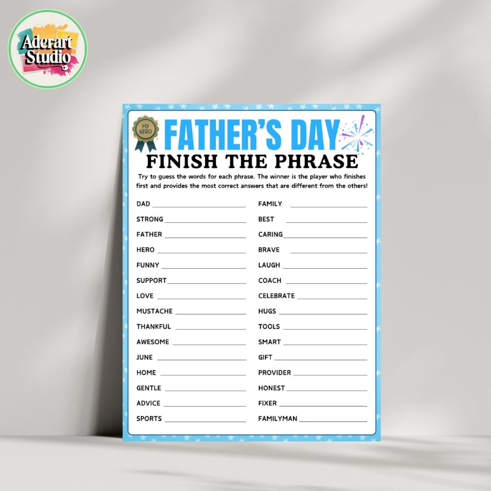 Father's Day Finish the Phrase Game, Finish My Phrase, Printable Word ...