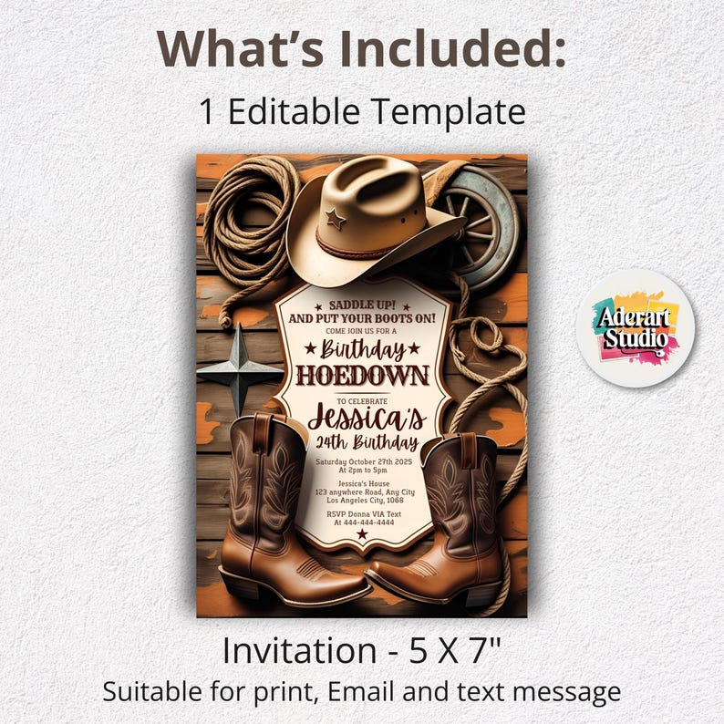 Editable Western Hoedown Invitation Template, Printable Cowboy Party Invitation, Wild West ...