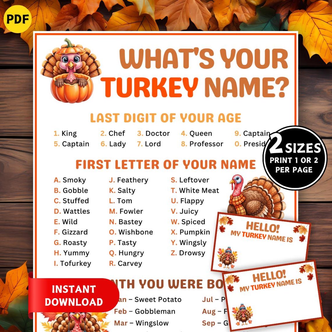 What's Your Turkey Name Game, Thanksgiving Game Printable, Thanksgiving ...