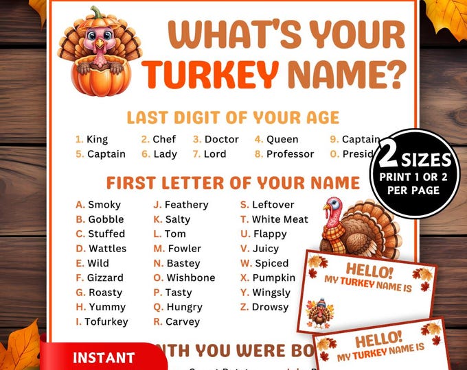 What's Your Turkey Name Game, Thanksgiving Game Printable, Thanksgiving ...