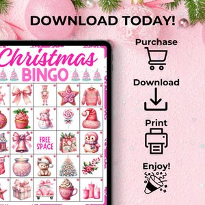 Pink Christmas Bingo, 30 Christmas Bingo Cards, Printable Christmas ...