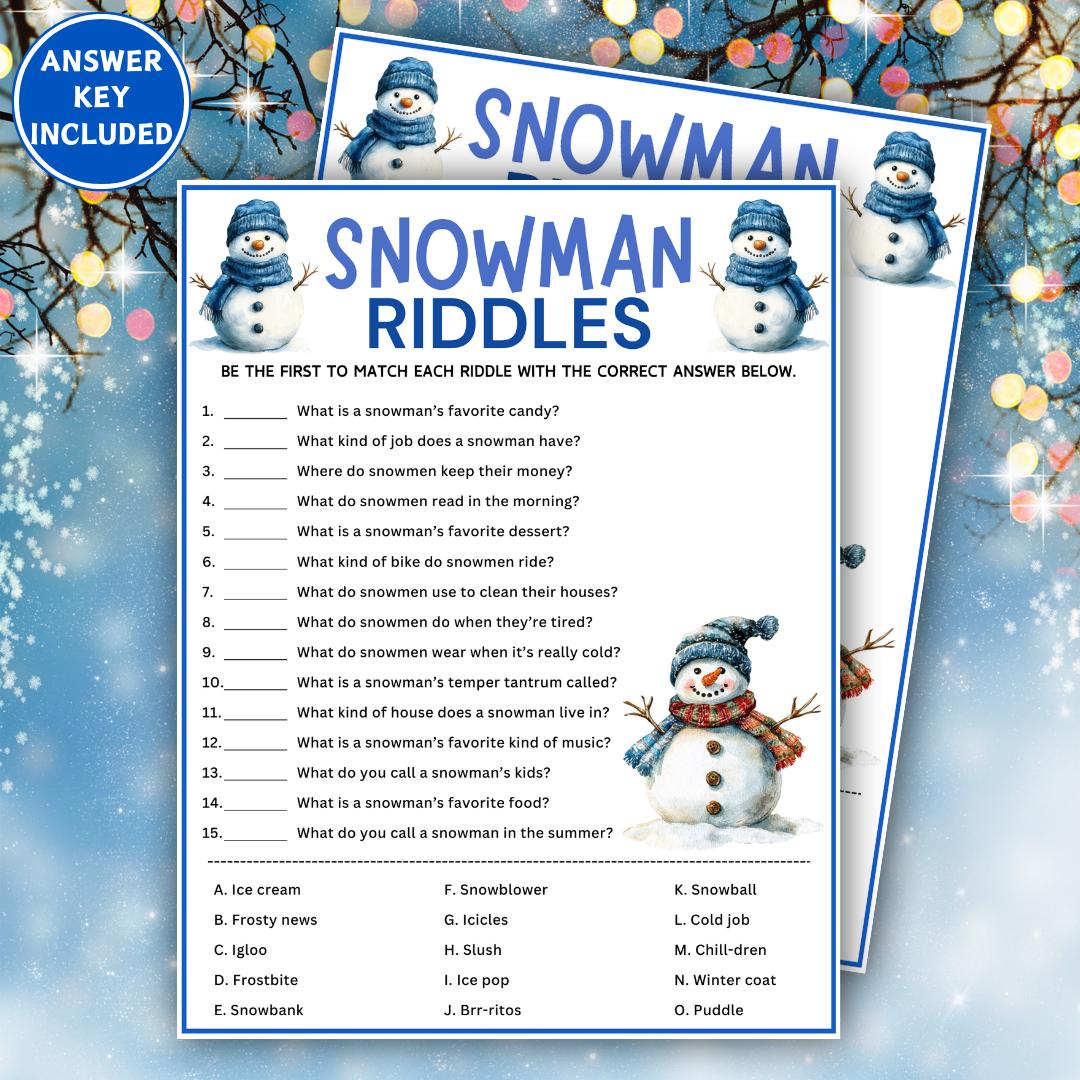 Snowman Riddles Game, Riddle Me This, Printable Winter Activities ...