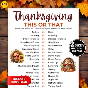 Thanksgiving This or That Game, Printable Thanksgiving Game, Fall ...
