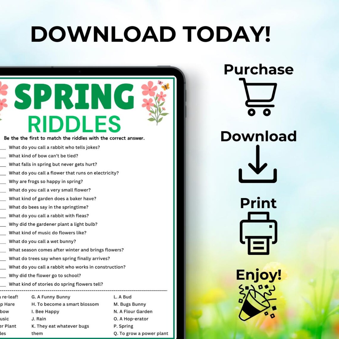 Spring Riddle Game, Printable Spring Trivia Game, Riddle Quiz, Senior ...