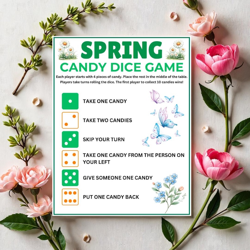 Spring Candy Dice Game, Printable Spring Games for Kids & Adults ...