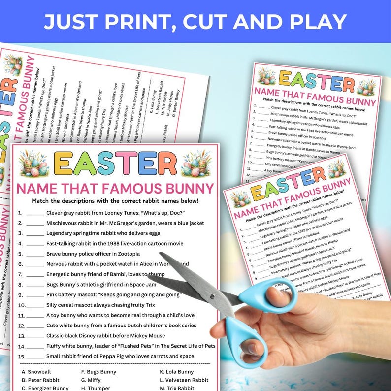 Easter Name the Famous Bunny Game, Printable Easter Game, Easter Trivia ...
