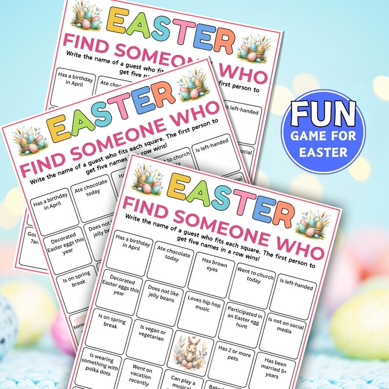 Easter Find Someone Who Game, Printable Easter Party Game, Find the ...