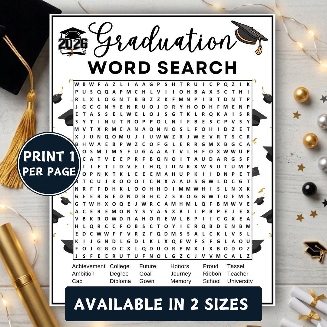 Printable Graduation Word Search Game, Graduation Games, High School or ...