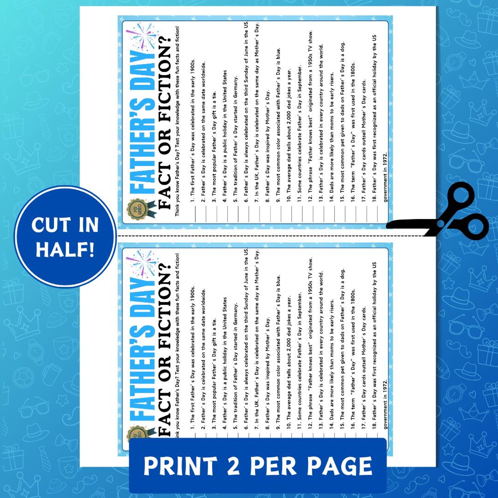 Father's Day Fact or Fiction Game, Printable Fathers Day Fact Quiz ...