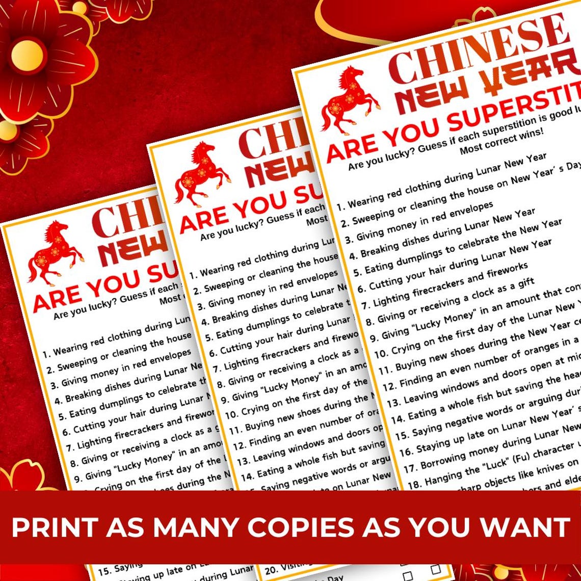 Chinese New Year Superstitions Game, Lunar New Year Printable, Party ...