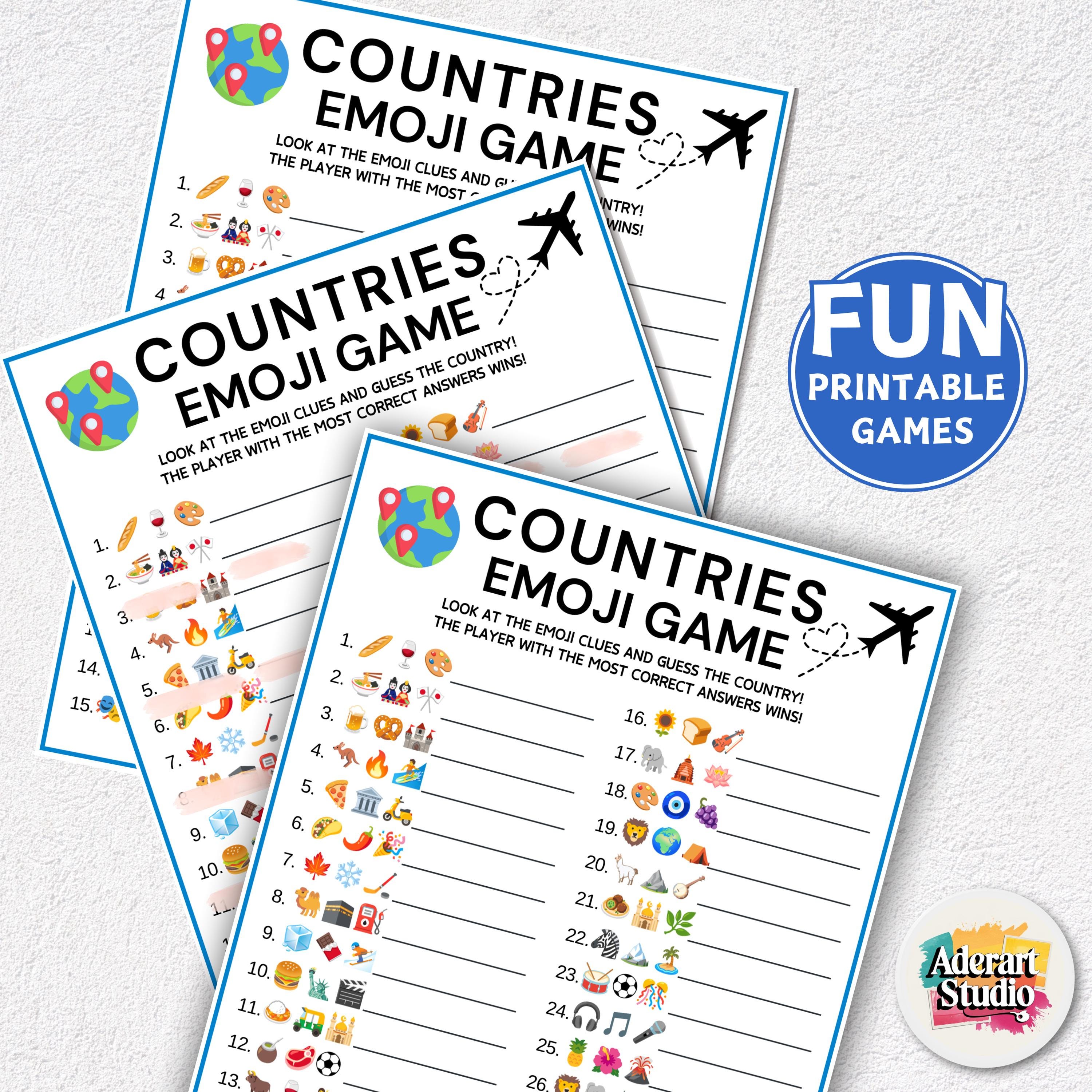 Countries Emoji Game, Country Emoji Pictionary Game, Printable Party ...
