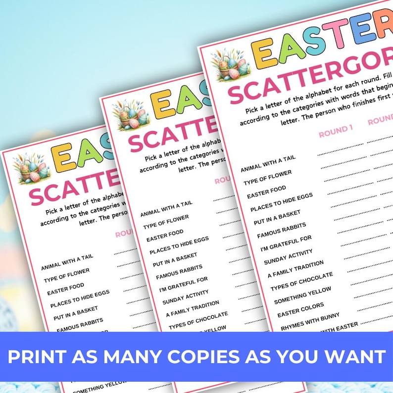 Easter Scattergories Game, Printable Easter Games, Category Challenge ...