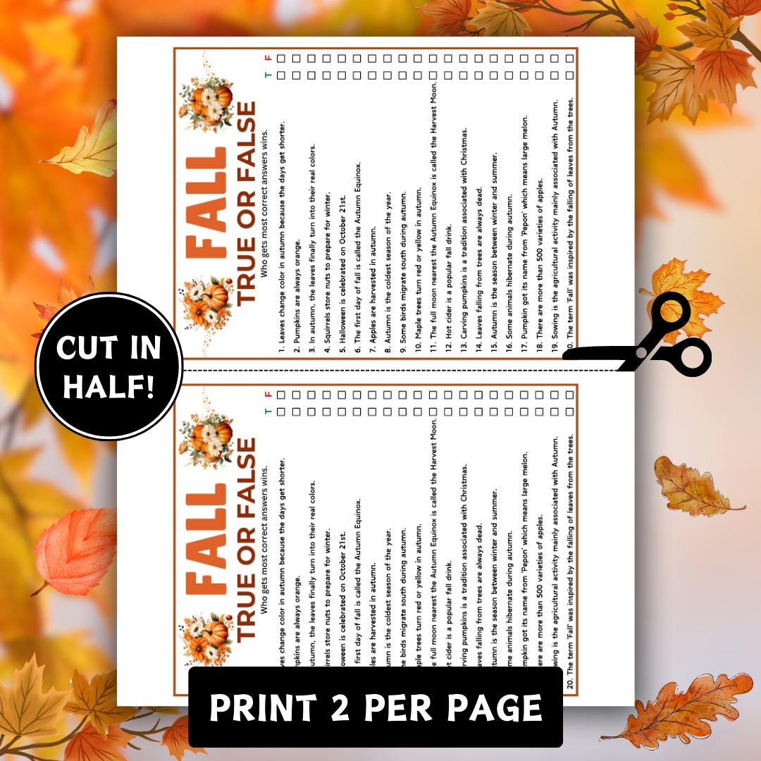 Fall Trivia Game, True or False Game, Printable Autumn Party Game, Fun ...