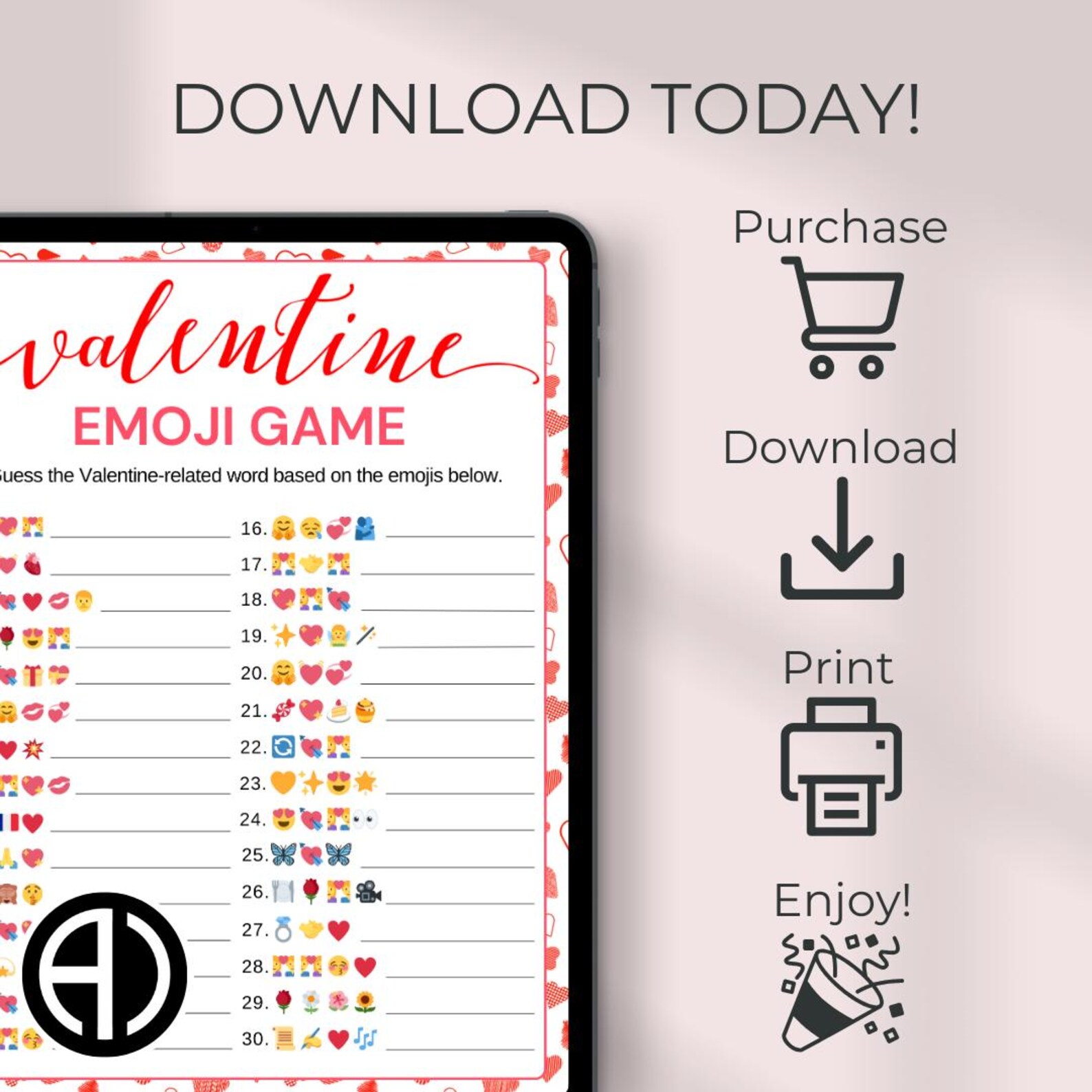 Valentine's Day Emoji Pictionary Bundle, Valentines Emoji Bundle ...